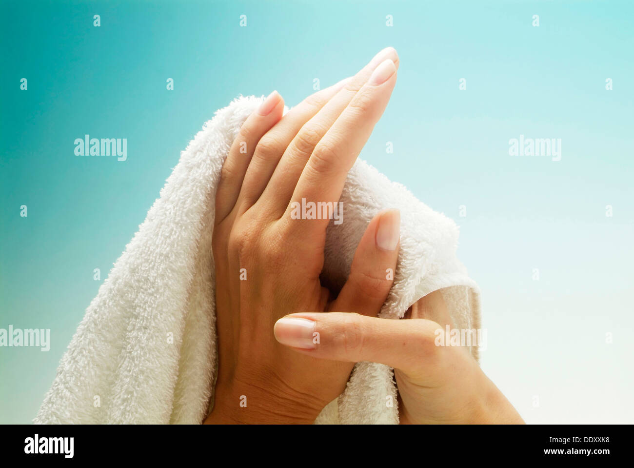 Hands are dried with a towel, hand hygiene Stock Photo - Alamy