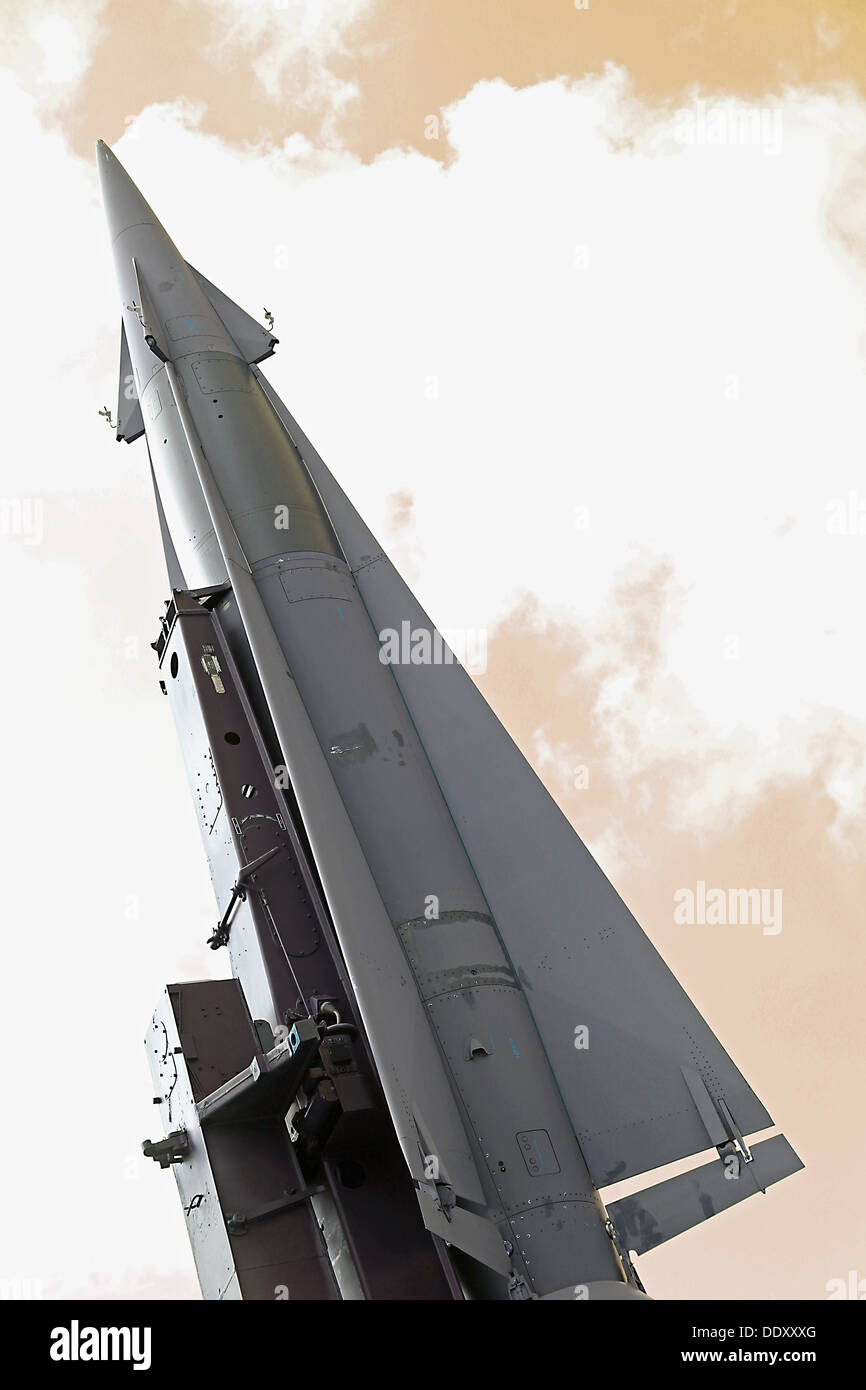 rocket with military explosive warhead for the war in a secret base ...