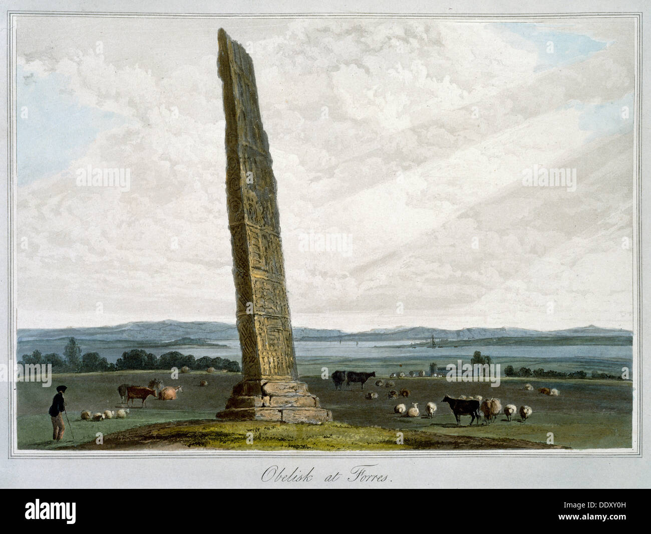 'Obelisk at Forres', Moray, Scotland, 1821. Artist: William Daniell ...