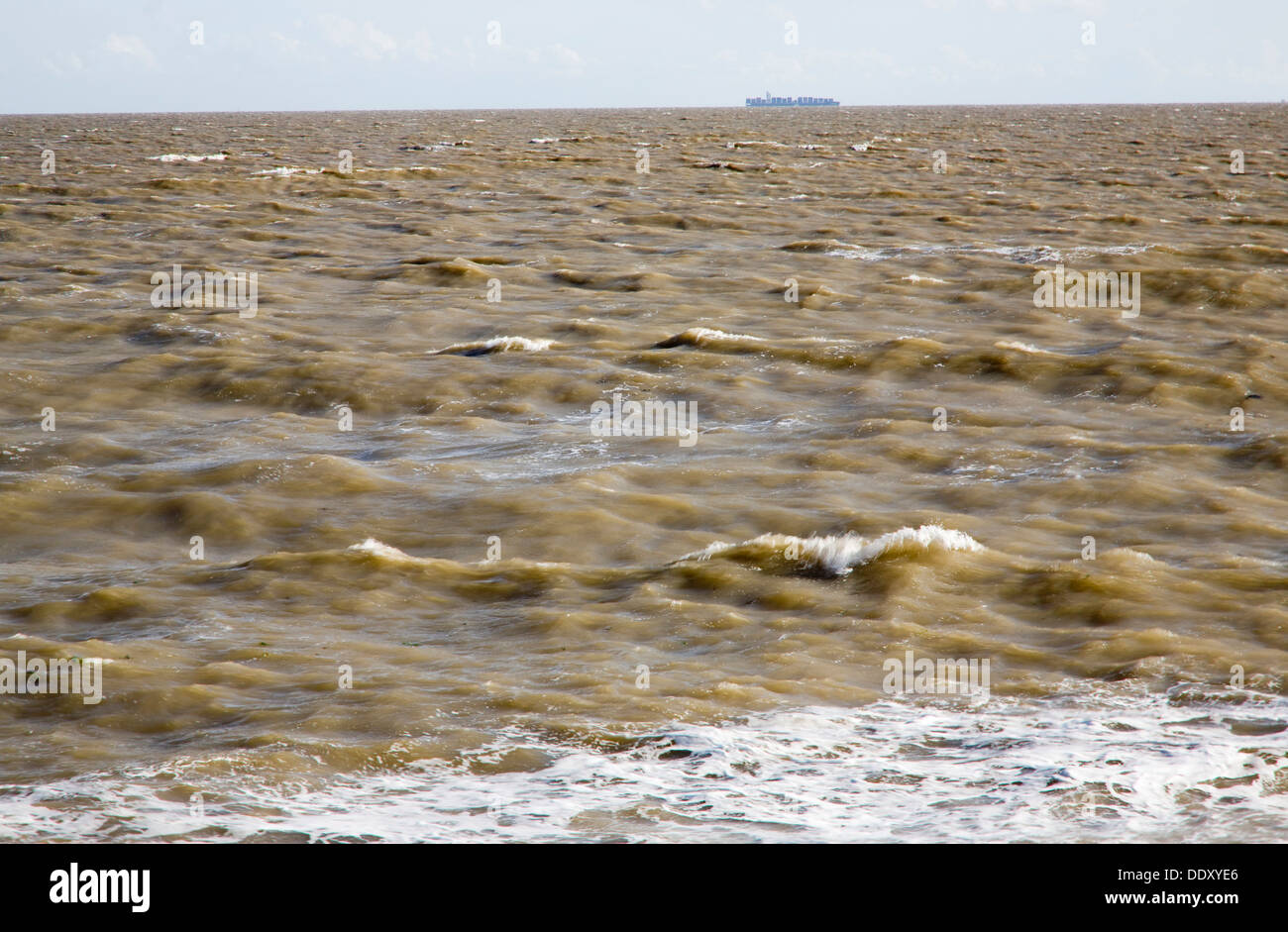 Brown choppy water North Sea off Shingle Street, Suffolk, England with ...