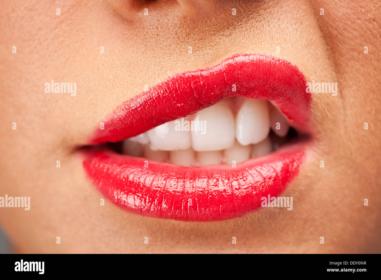 Pretty Female Model flaring her lips Stock Photo - Alamy