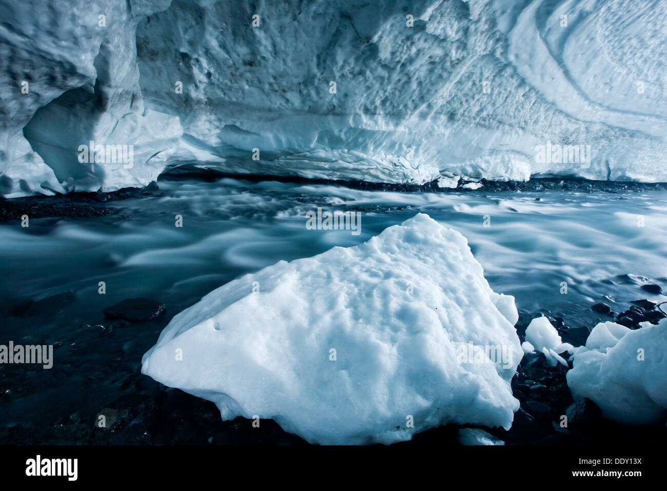 Glacial stream flowing through an ice cave of Matanuska Glacier Stock ...