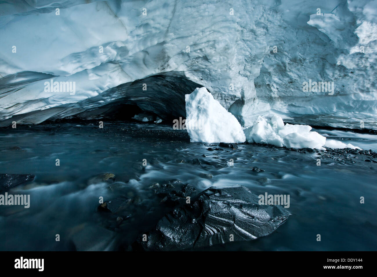 Glacial stream flowing through an ice cave of Matanuska Glacier Stock ...
