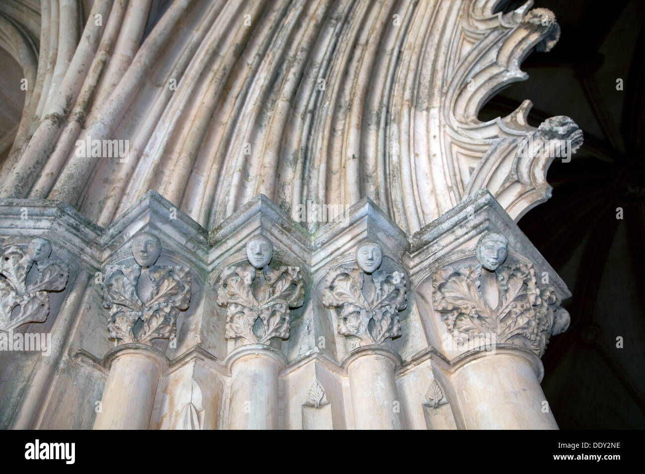 Floral and human motifs on capitals, Monastery of Batalha, Batalha ...