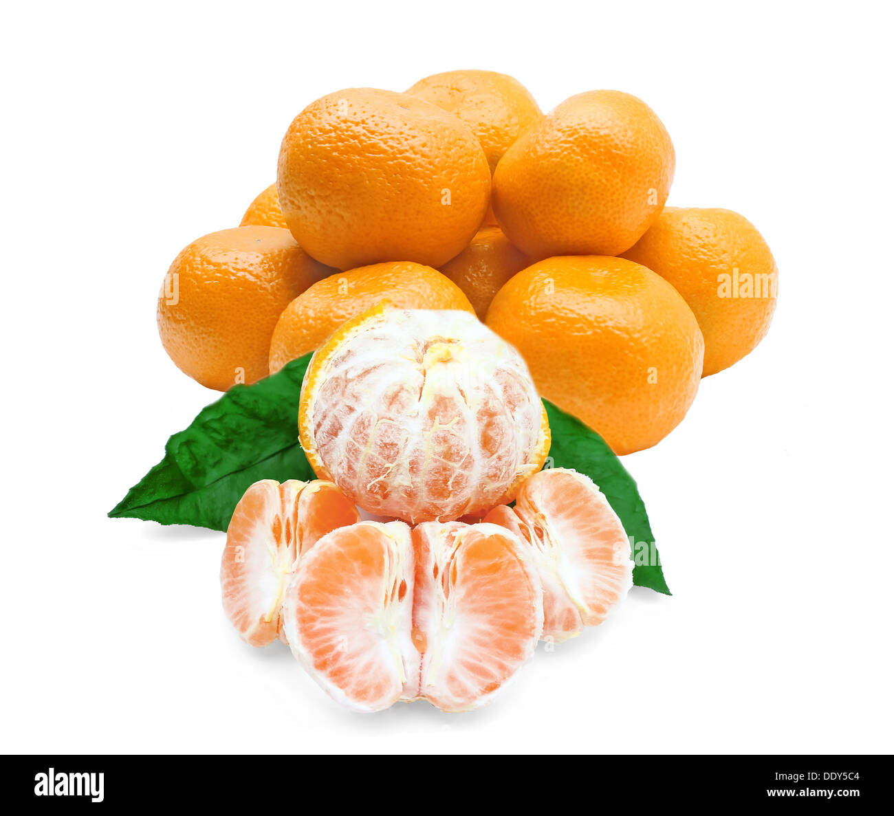 Whole and peeled tangerines on a white background Stock Photo - Alamy