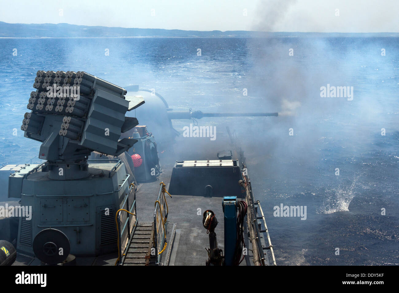 Israeli Navy missile boat class Saar 4.5 Firing a 76mm cannon Stock ...