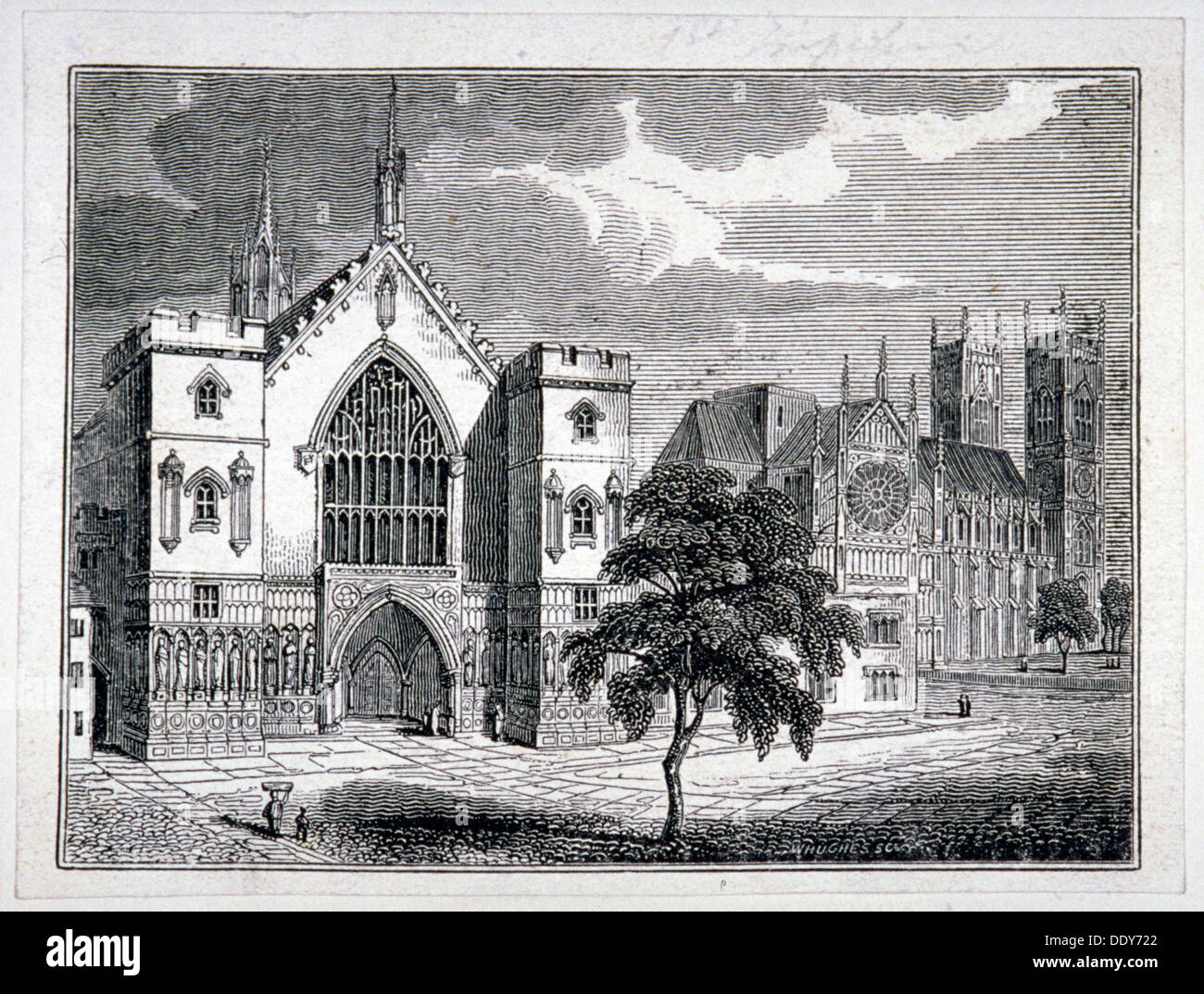 Westminster Hall from New Palace Yard with a view of Westminster Abbey ...