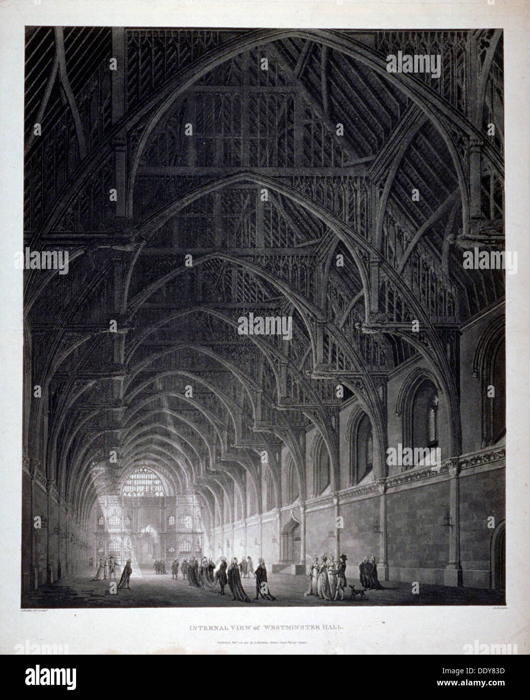 Interior view of Westminster Hall showing the fine hammerbeam roof ...