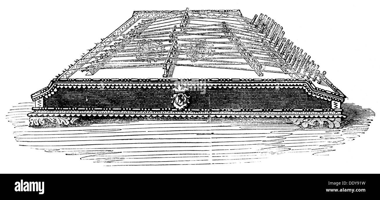 music, instruments, hammered dulcimer, wood engraving, 19th century ...