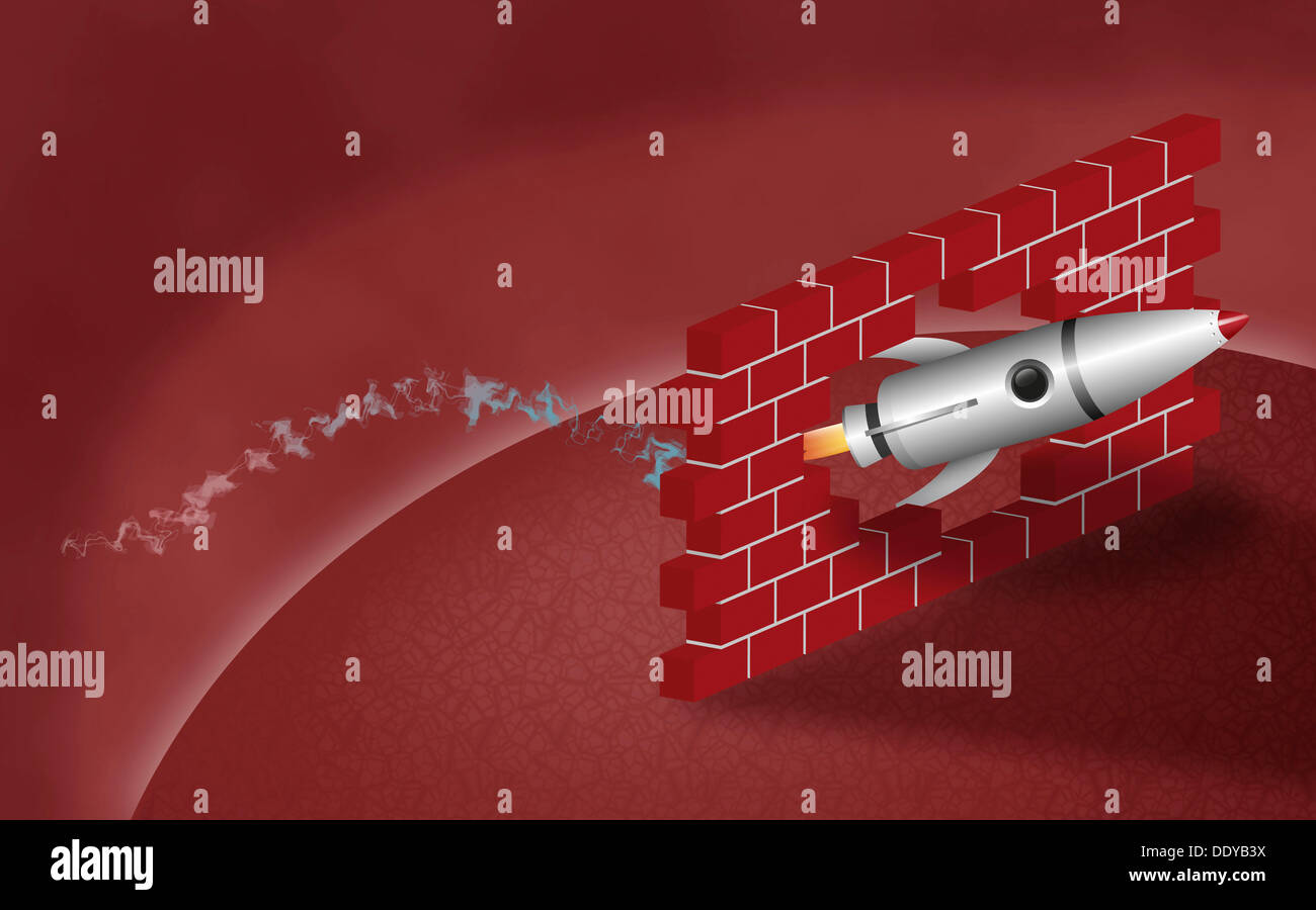 Rocket breaking through a wall, illustration Stock Photo - Alamy