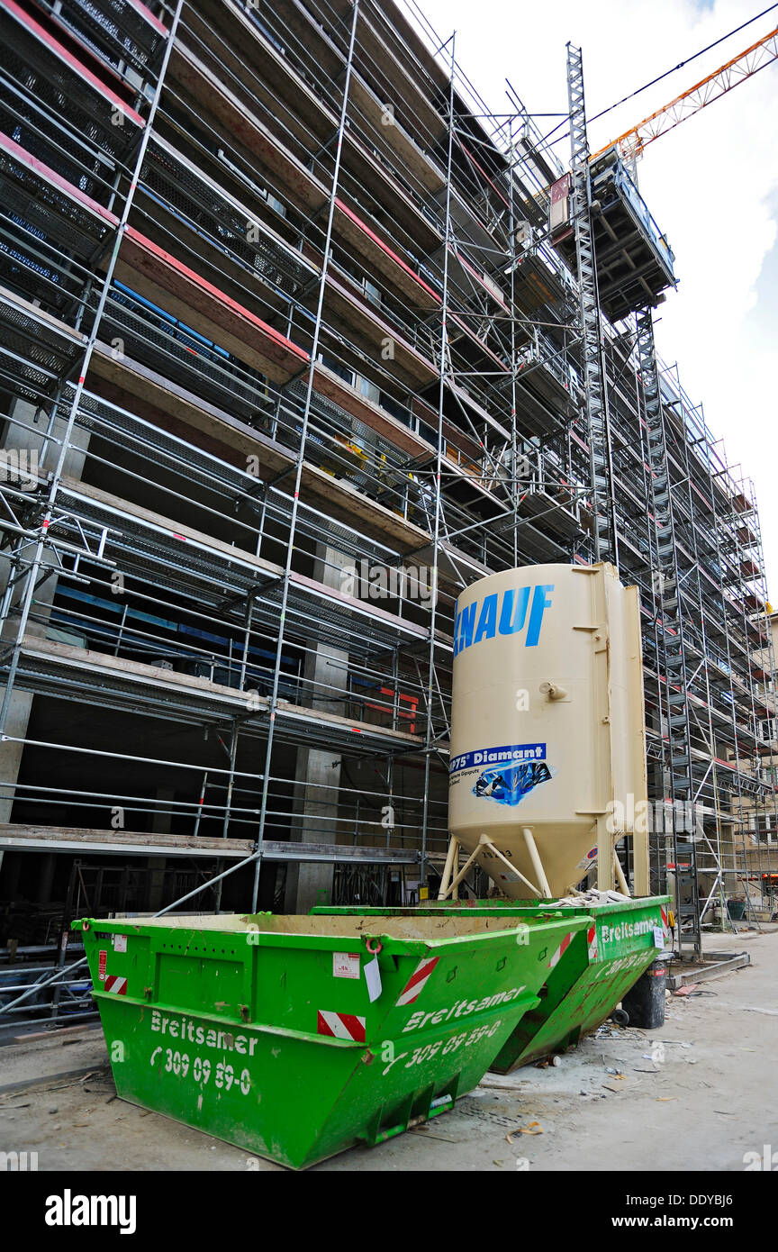 Scaffolding and a rubble container at Faerbergraben, Munich, Bavaria ...