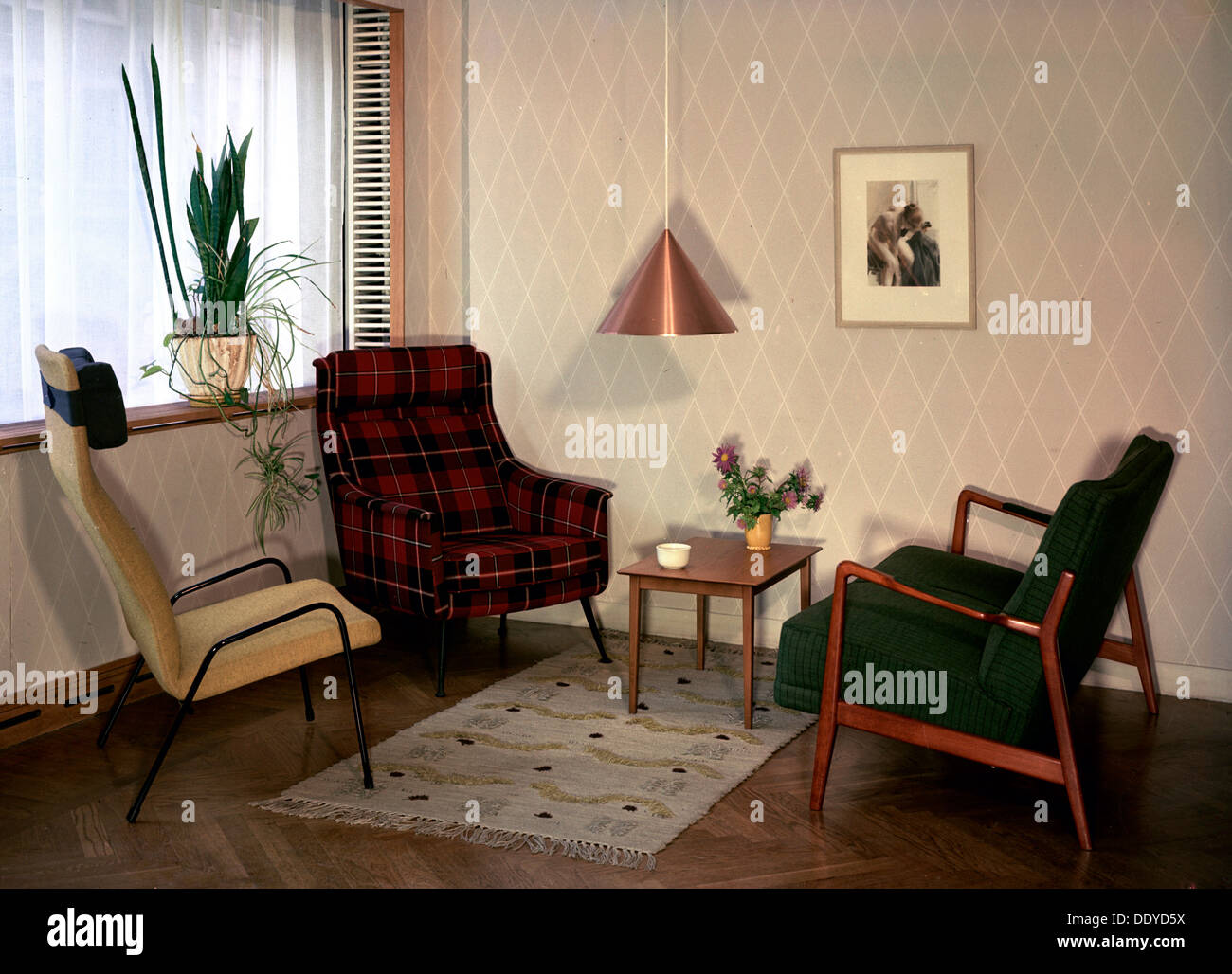 Living room in an ordinary Swedish flat, 1950s Artist: Göran Algård ...