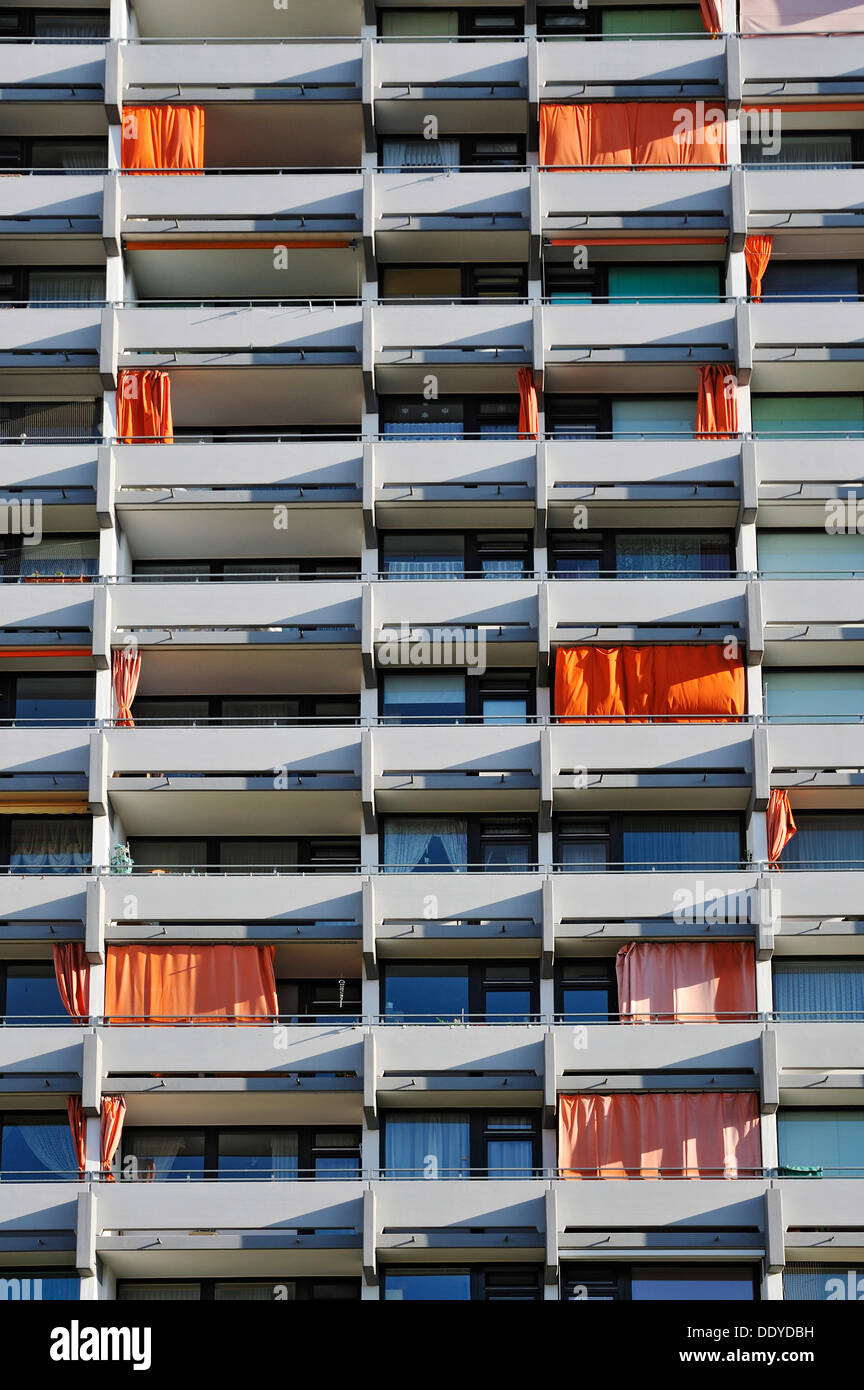 Concrete balconies of a high-rise residential apartment building from ...