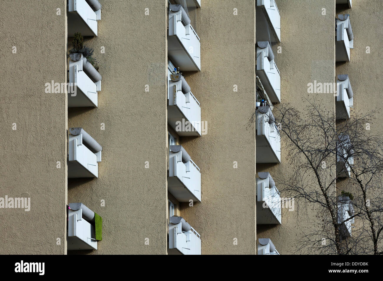 Concrete balconies of a high-rise residential apartment building from ...