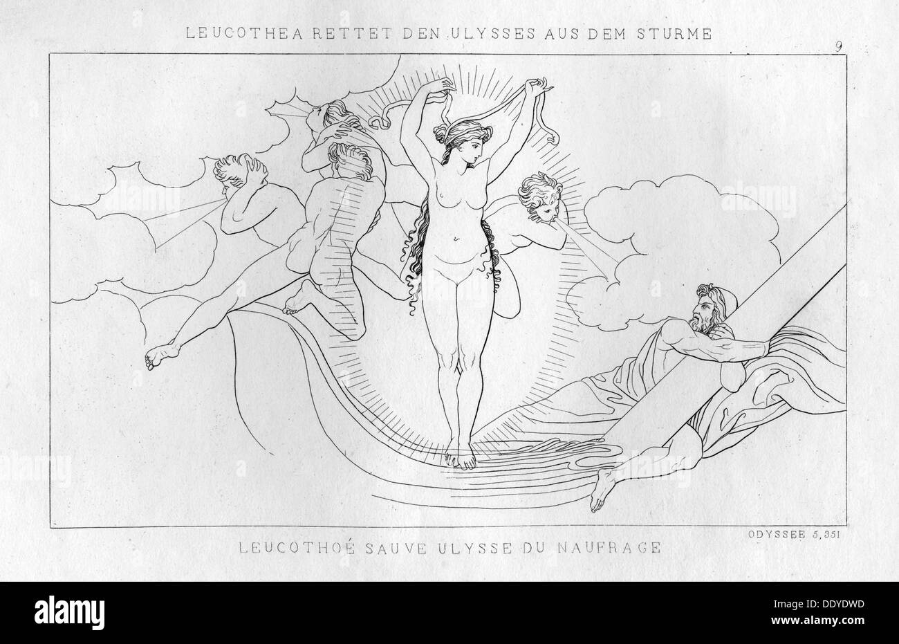 Leucothea, the sea deity, saves Odysseus in the storm, c1833. Artist ...