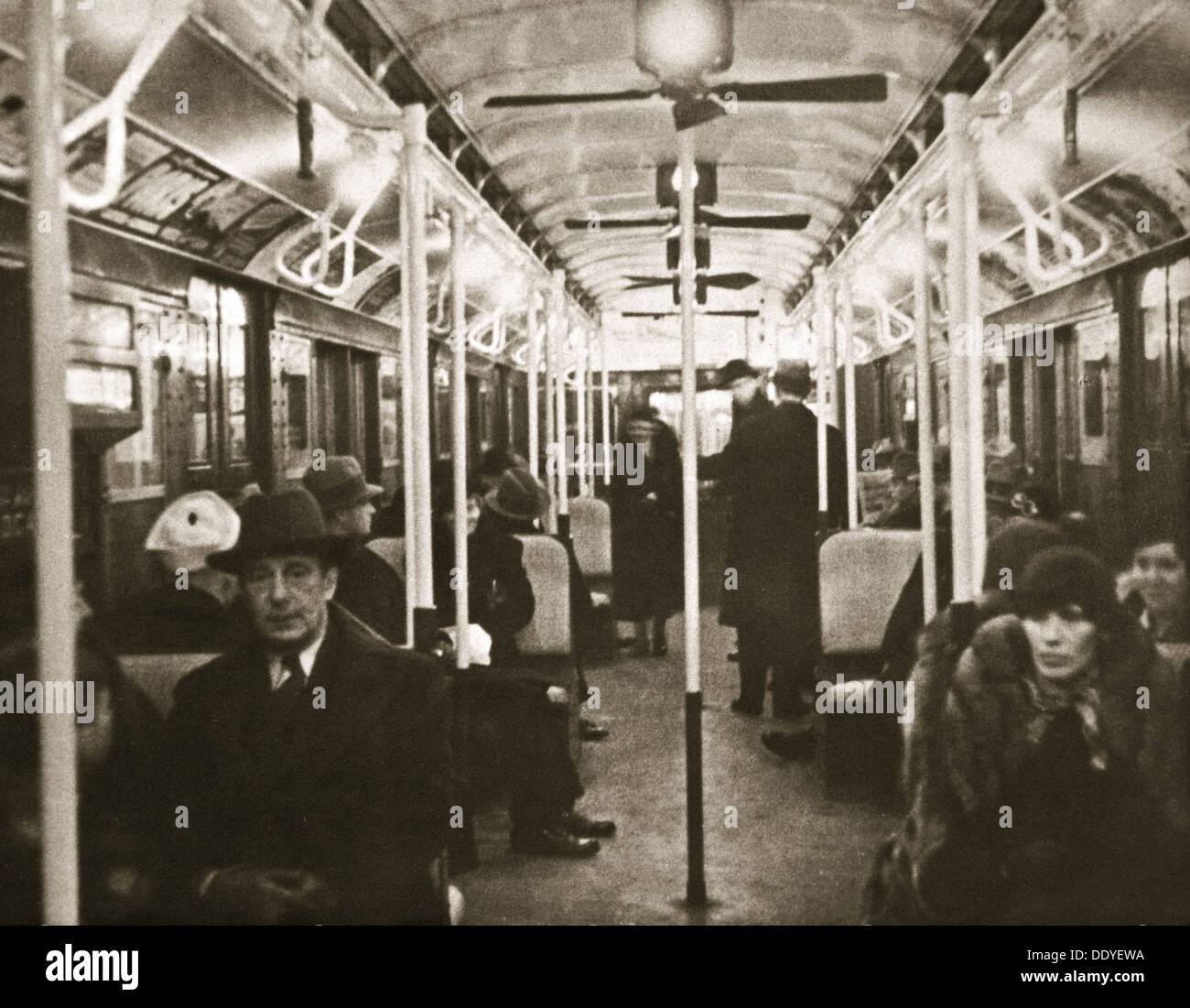 Interior of an Eighth Avenue subway carriage, New York, USA, early ...
