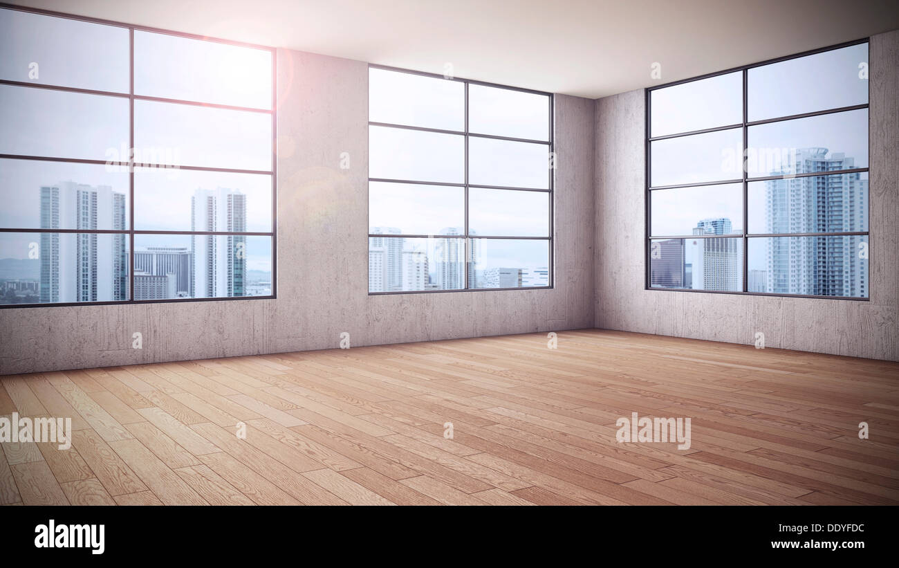 Empty room, loft apartment with a wooden floor made of oak Stock Photo ...