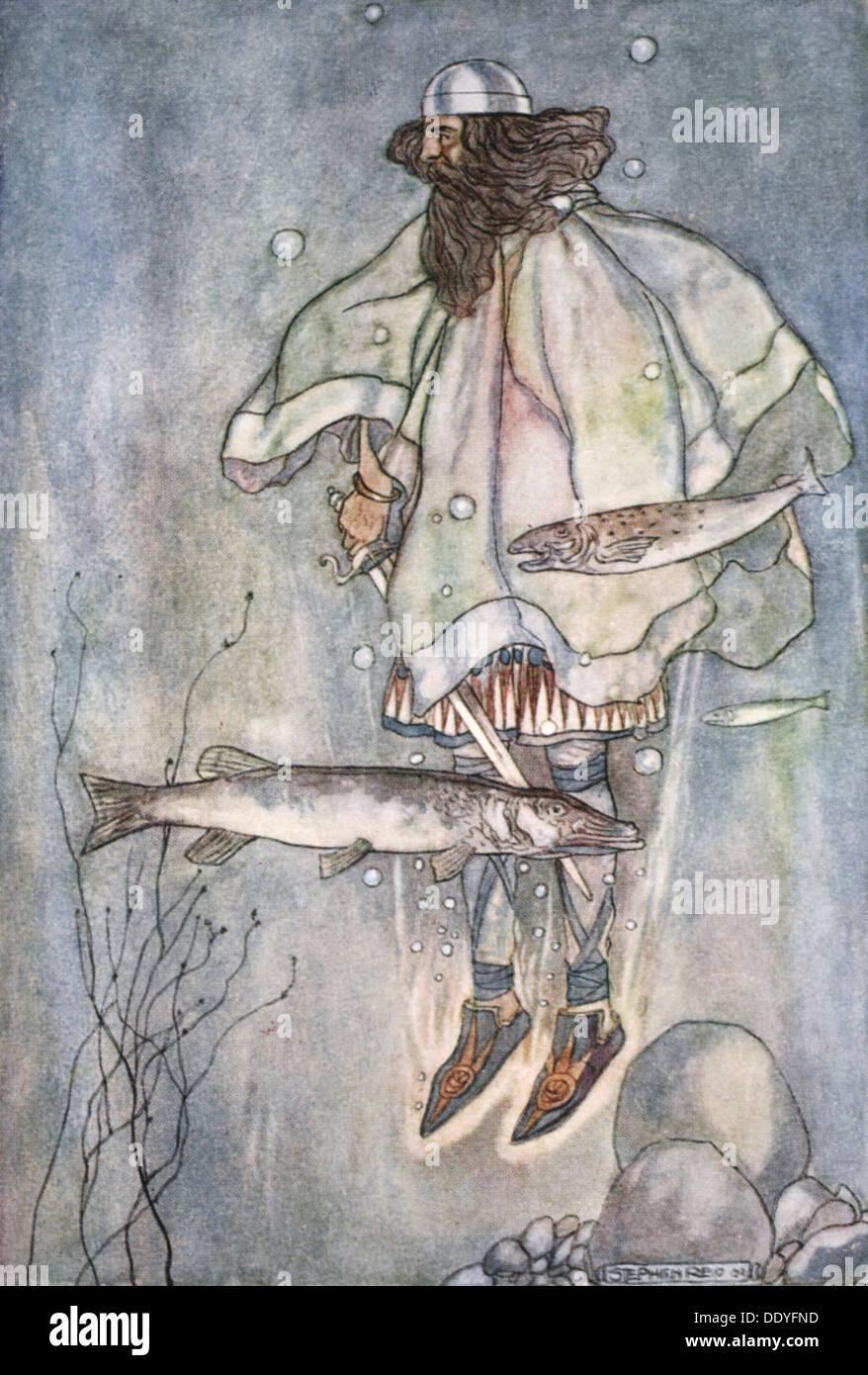 'Fergus goes down into the lake', c1910. Artist: Stephen Reid Stock ...