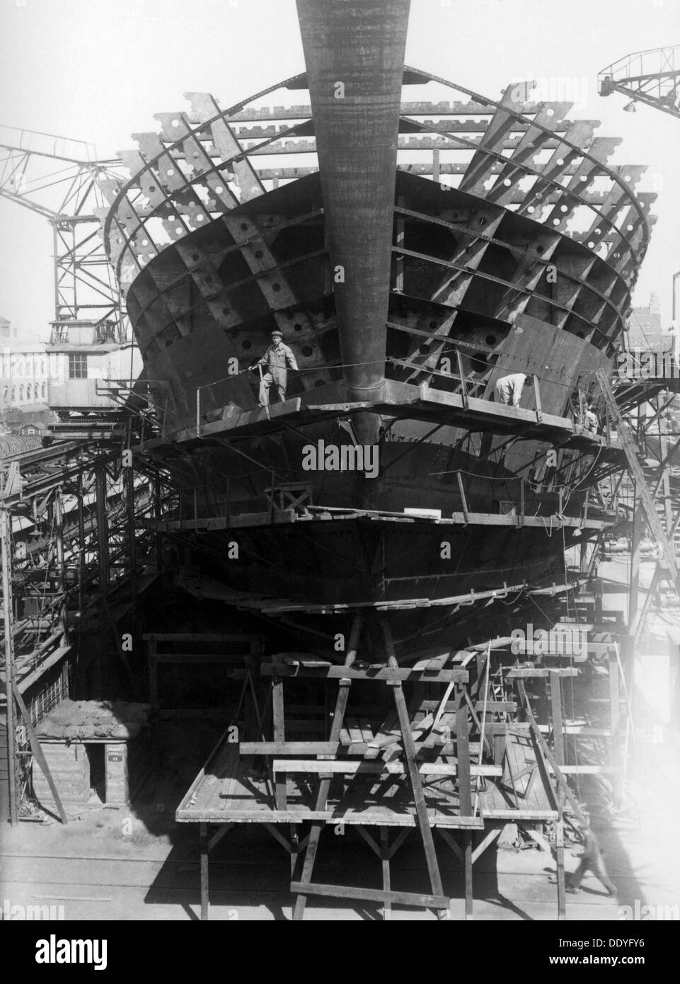Ship under construction in Kockums shipyard, Malmö, Sweden, 1940s ...