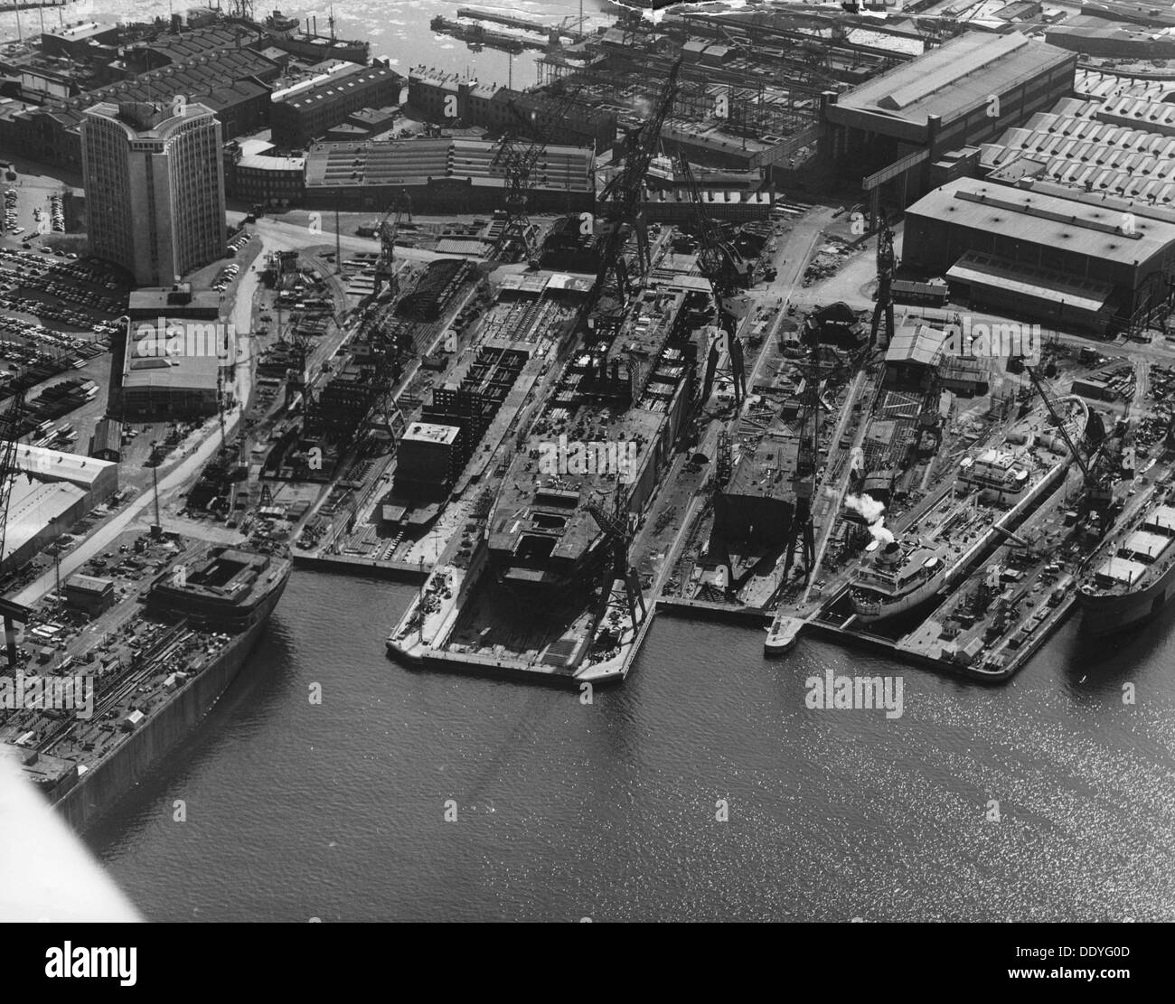 Aerial view of Kockums shipyard, Malmö, Sweden, 20th century. Artist ...