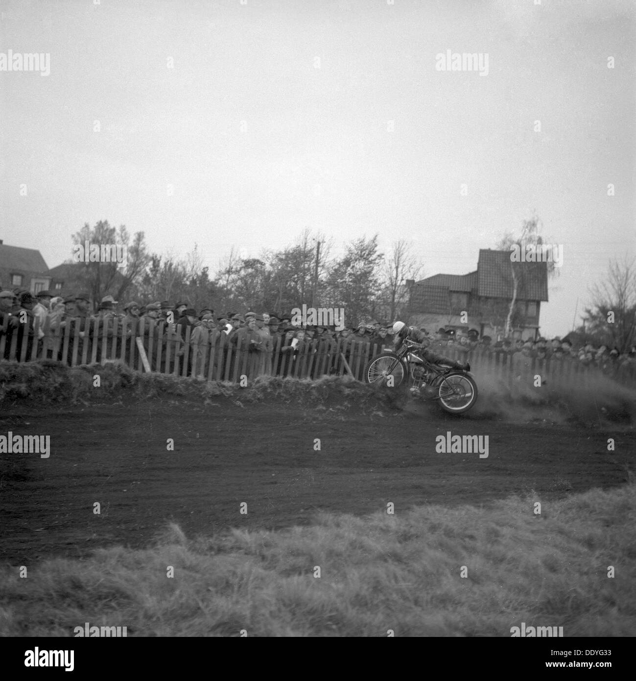 Dirt track motorcycle racing, Arlöv, Scania, Sweden, 1947. Artist: Otto ...