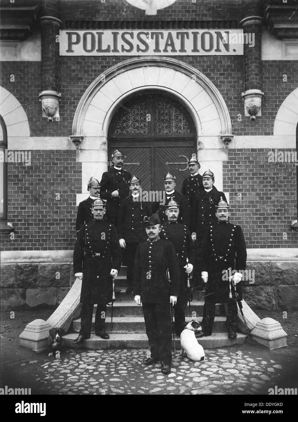 Policemen pose in front of the police station, Trelleborg, Sweden, 1899 ...