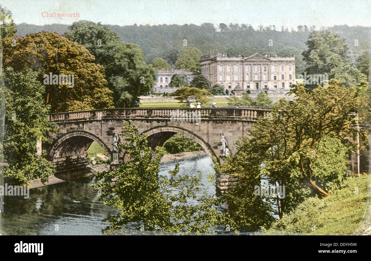 Chatsworth House and bridge over the River Derwent, Derbyshire, c1910 ...