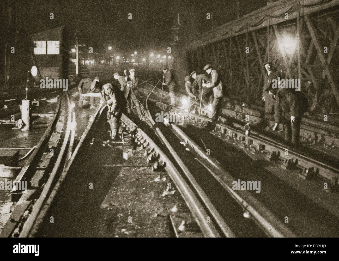 Repairing a railway track, Charing Cross Bridge, London, 20th century ...