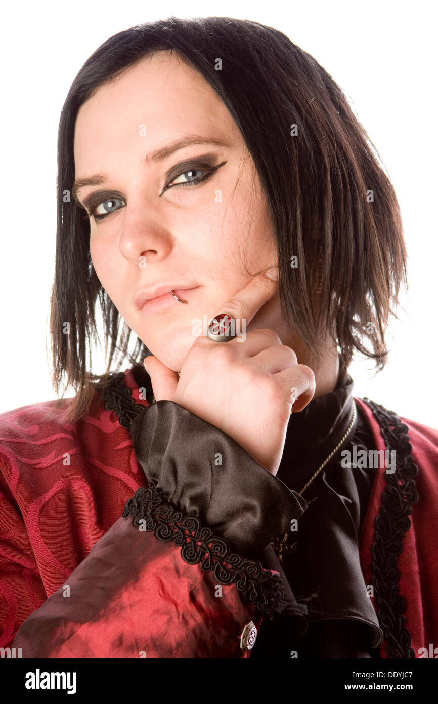 Man, Goth subculture, standing, looking serious, thoughtful Stock Photo ...