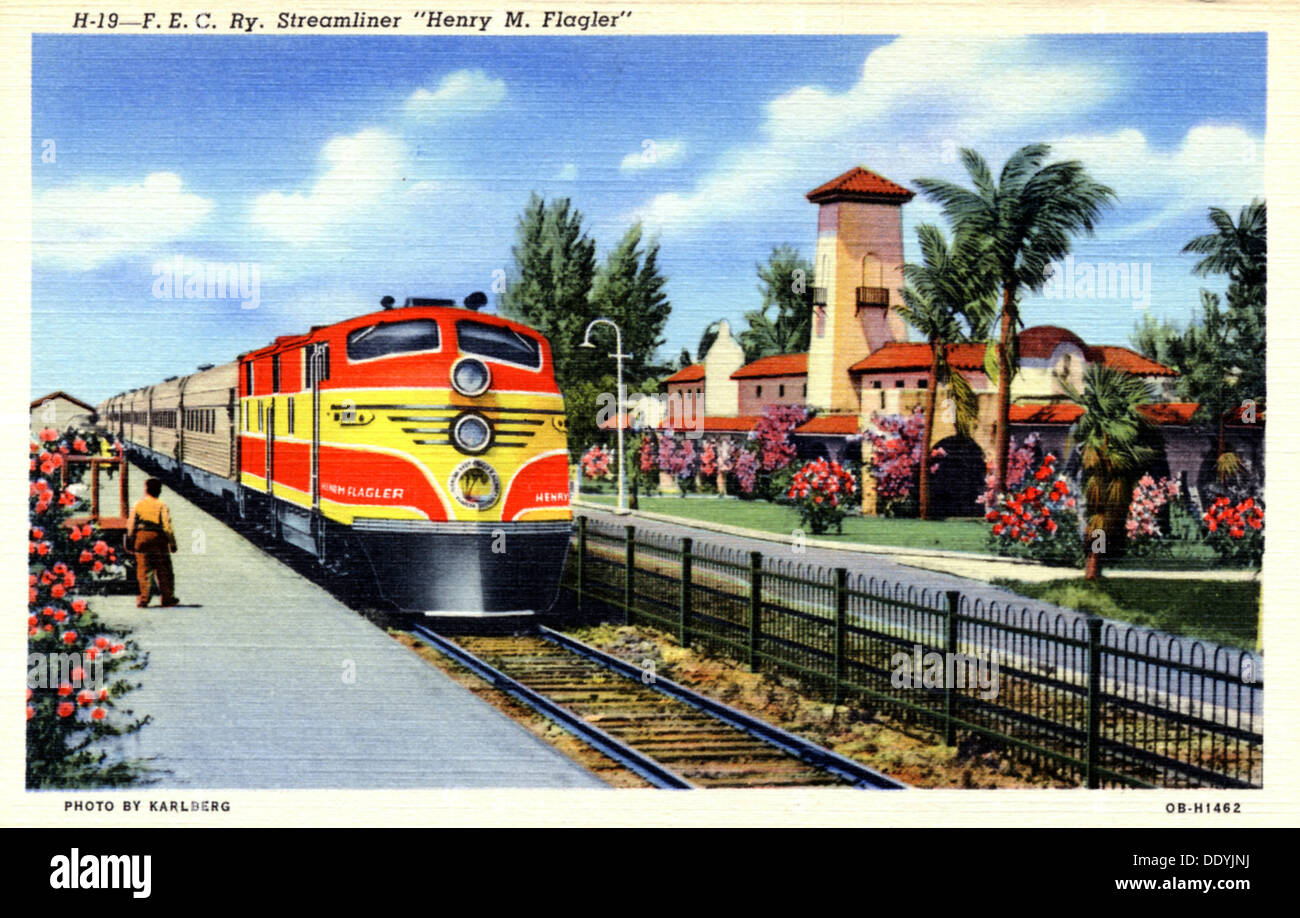FEC Railway streamliner train Henry M Flagler, Florida, 1940. Artist ...