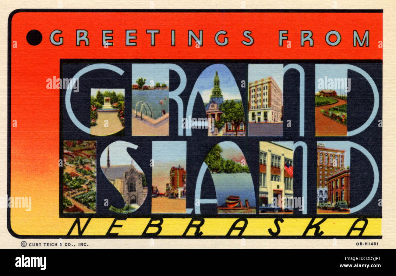 'Greetings from Grand Island, Nebraska', postcard, 1940. Artist ...