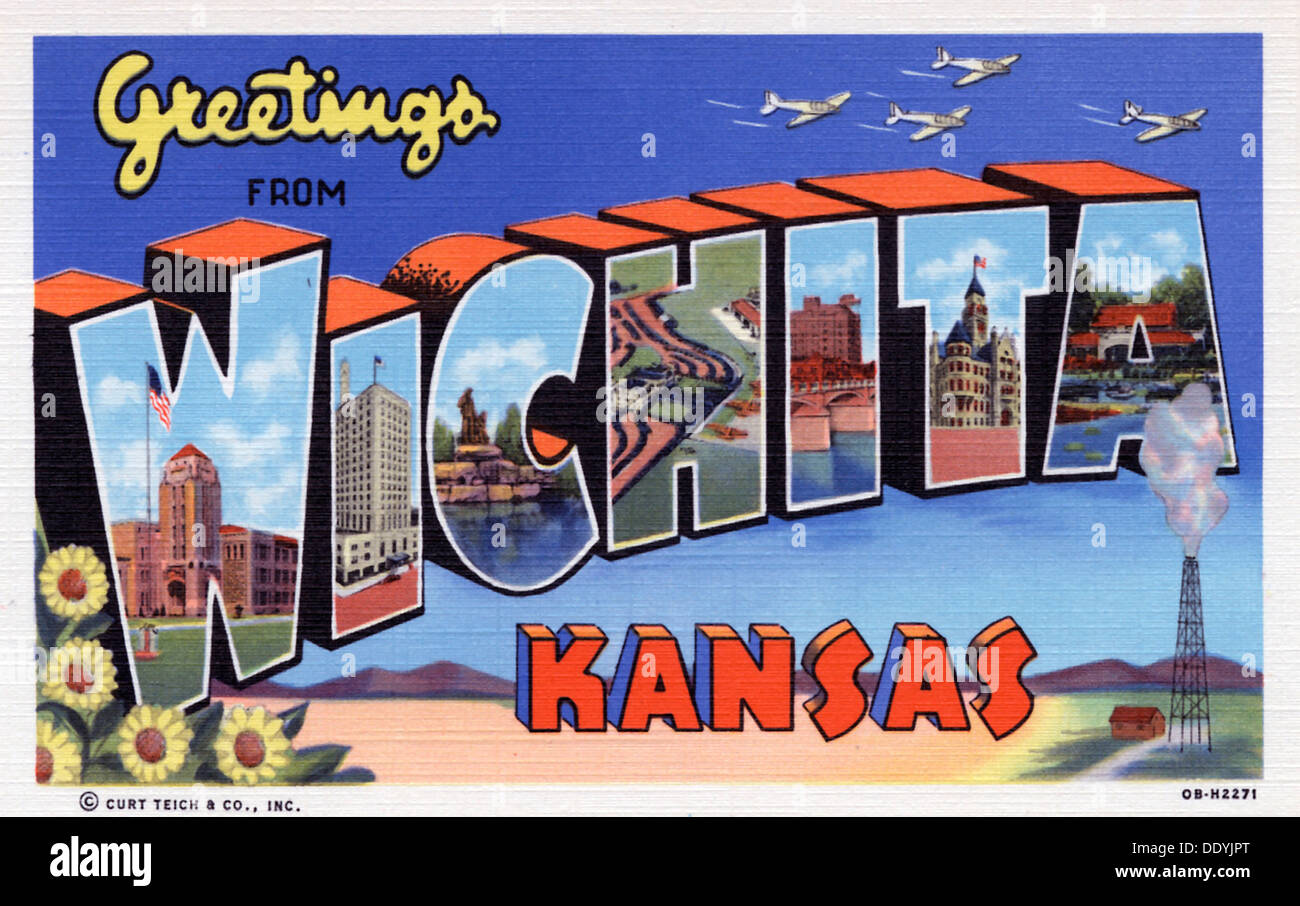 'Greetings from Wichita, Kansas', postcard, 1940. Artist: Unknown Stock ...