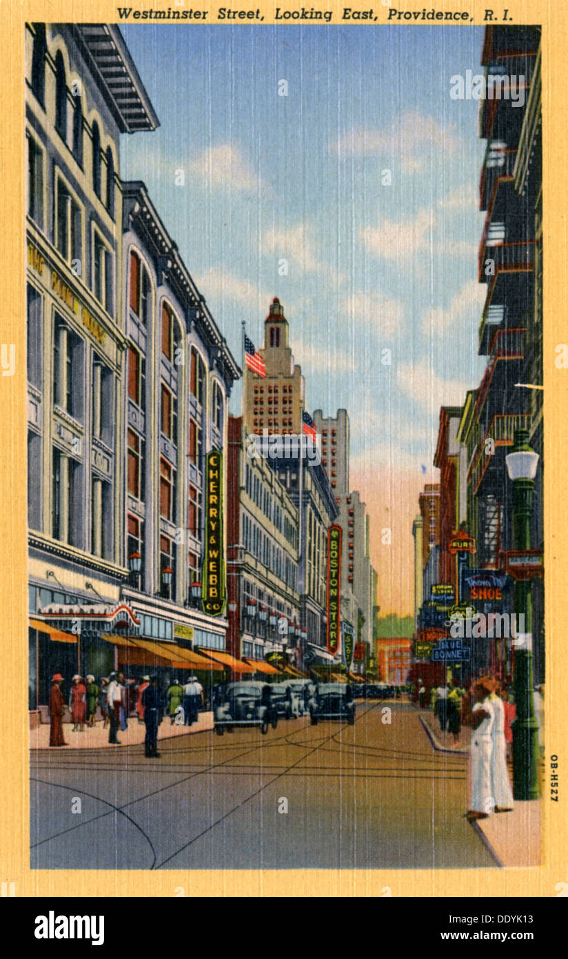 Westminster Street, looking east, Providence, Rhode Island, USA, 1940 ...