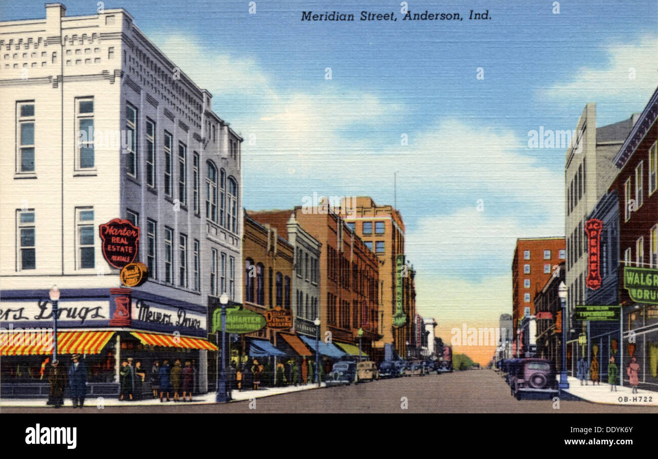 Meridian Street, Anderson, Indiana, USA, 1940. Artist: Unknown Stock ...