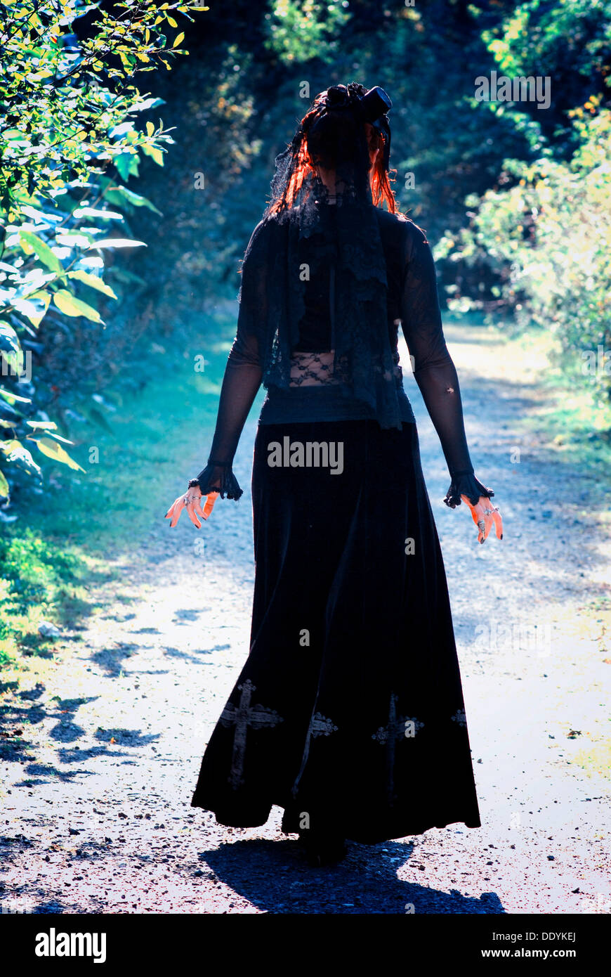 Woman Gothic Walking Forest High Resolution Stock Photography and ...