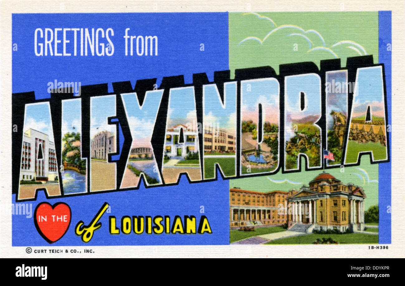 'Greetings from Alexandria in the Heart of Louisiana', postcard, 1941 ...