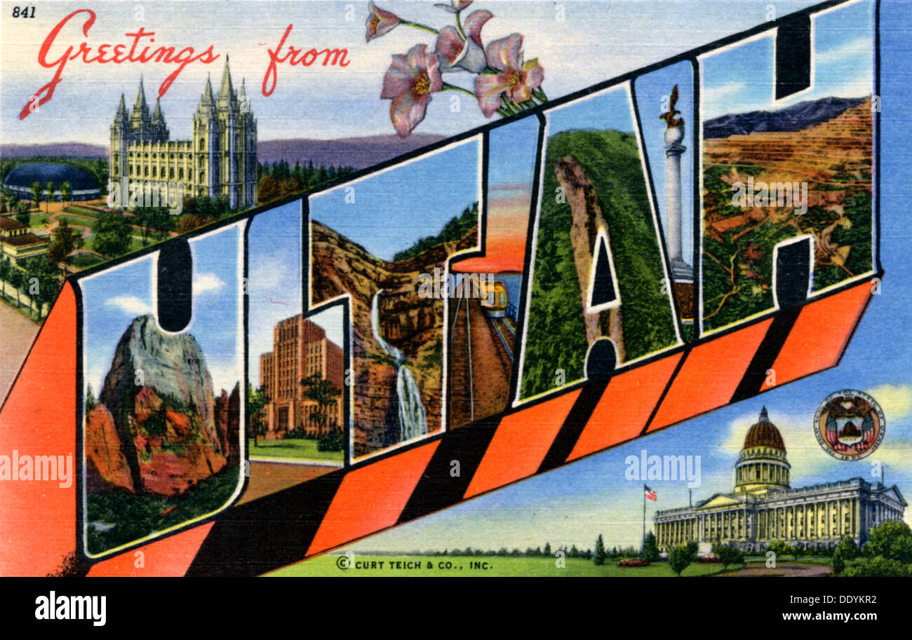 'Greetings from Utah', postcard, 1941. Artist: Unknown Stock Photo - Alamy