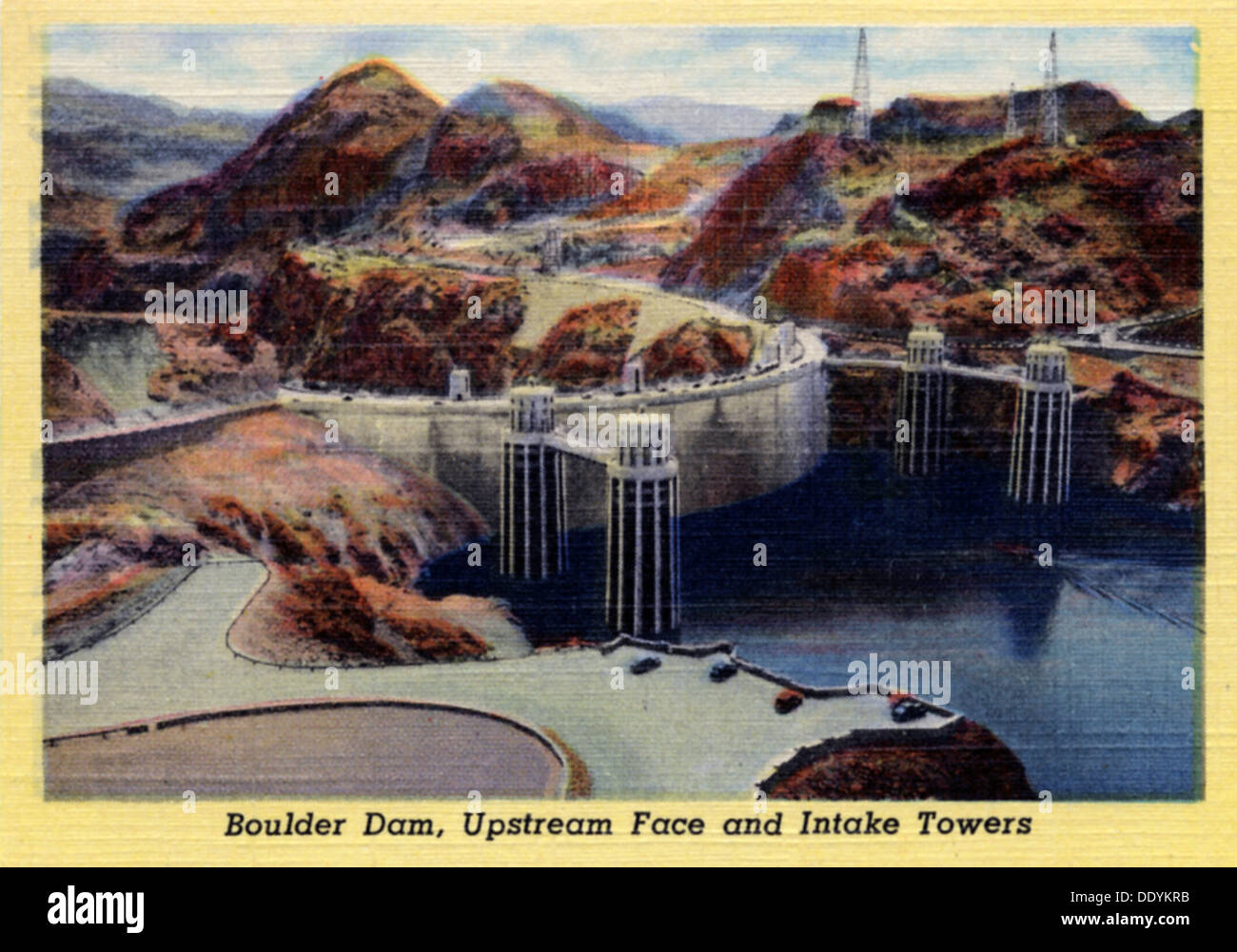 Boulder Dam, upstream face and intake towers, Arizona/Nevade, USA, 1941 ...