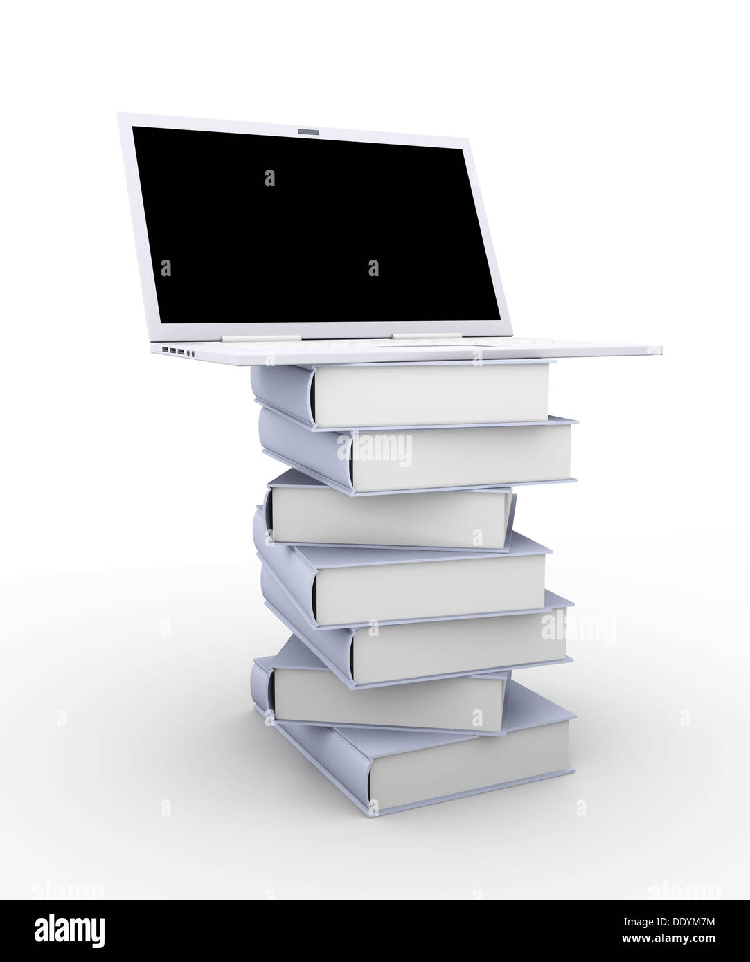 A Laptop with books. 3D rendered illustration. Isolated on white Stock ...
