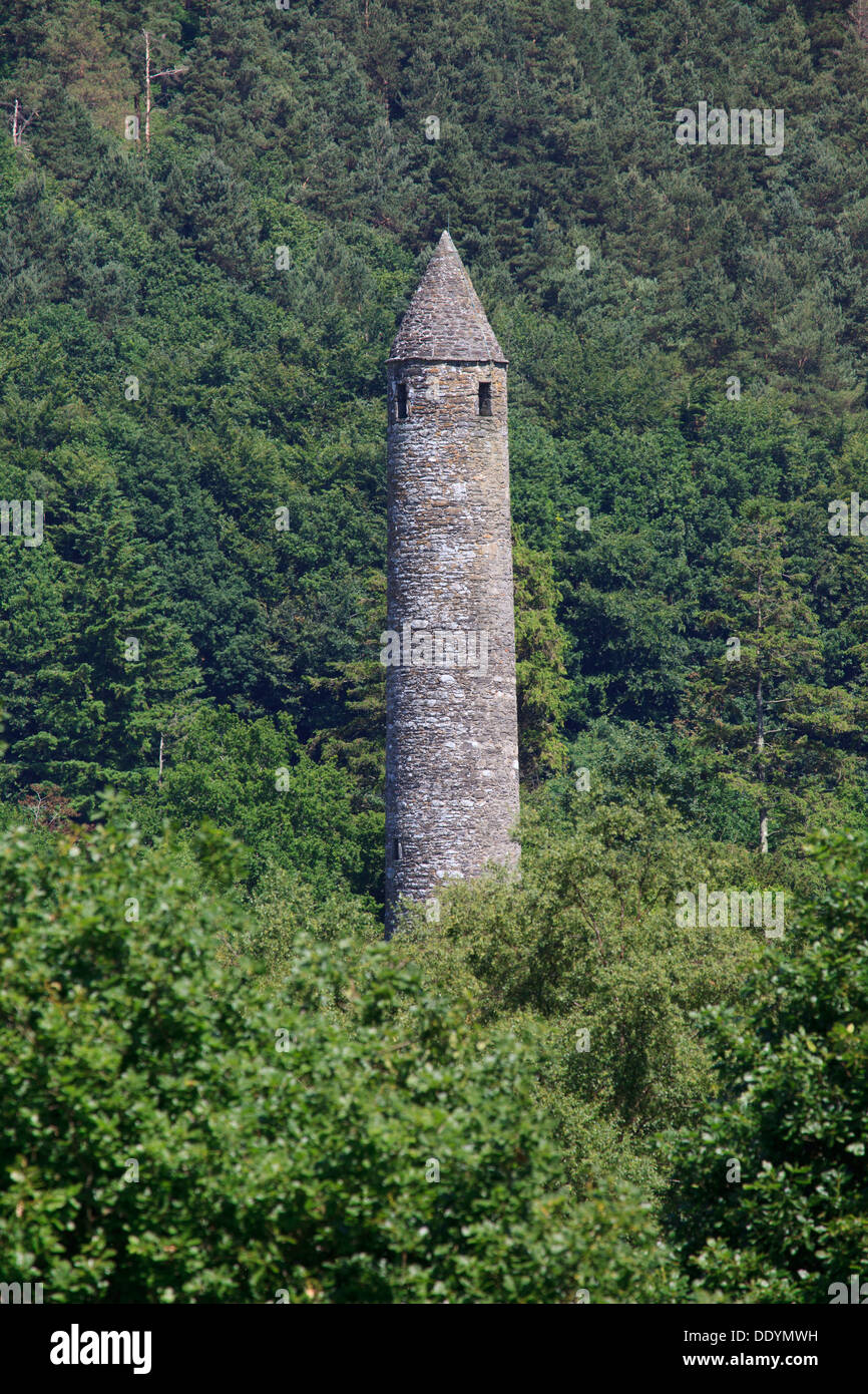 The round tower at Glendalough (County Wicklow), Ireland Stock Photo ...