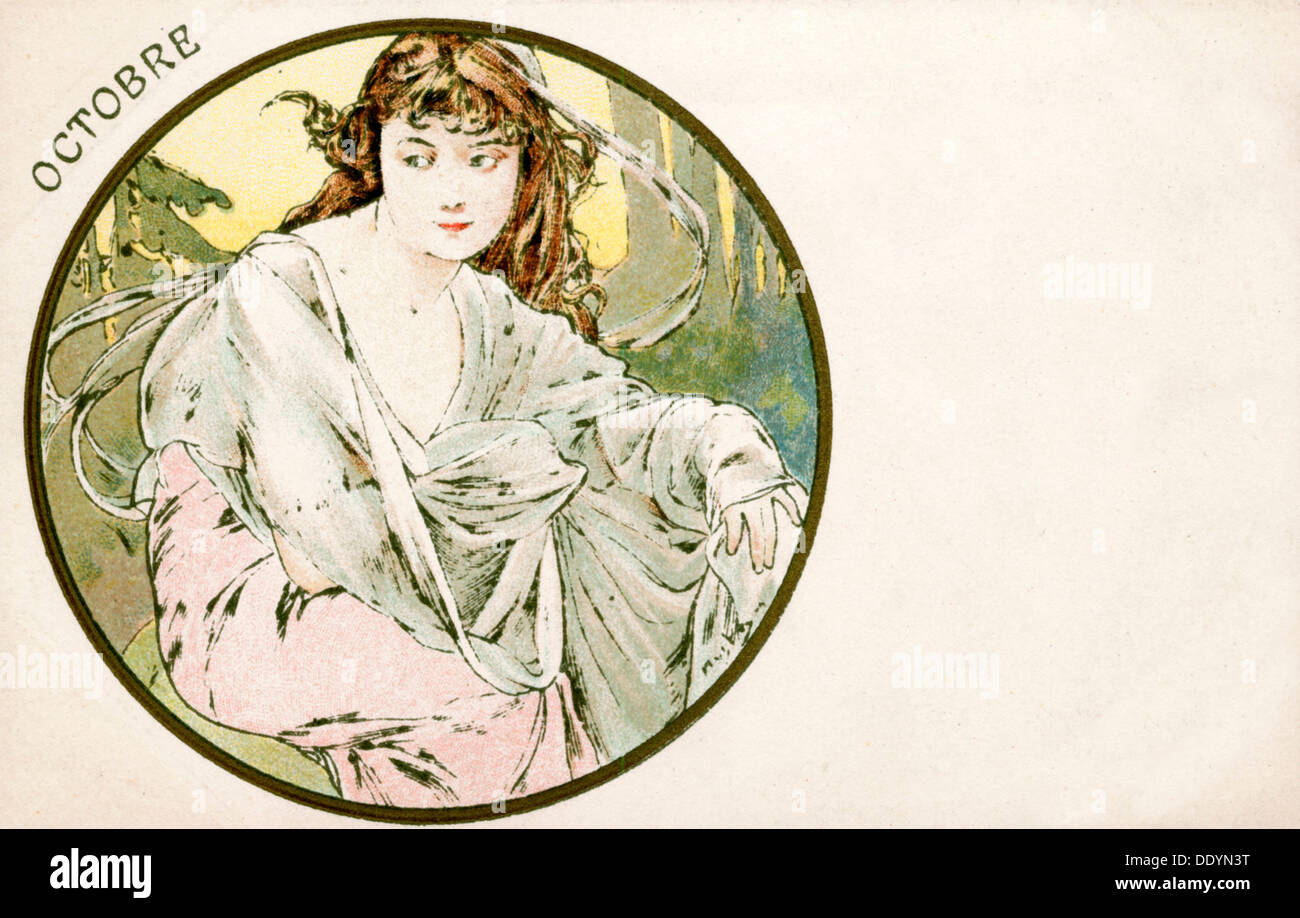 'October', 1900. Artist: Alphonse Mucha Stock Photo - Alamy