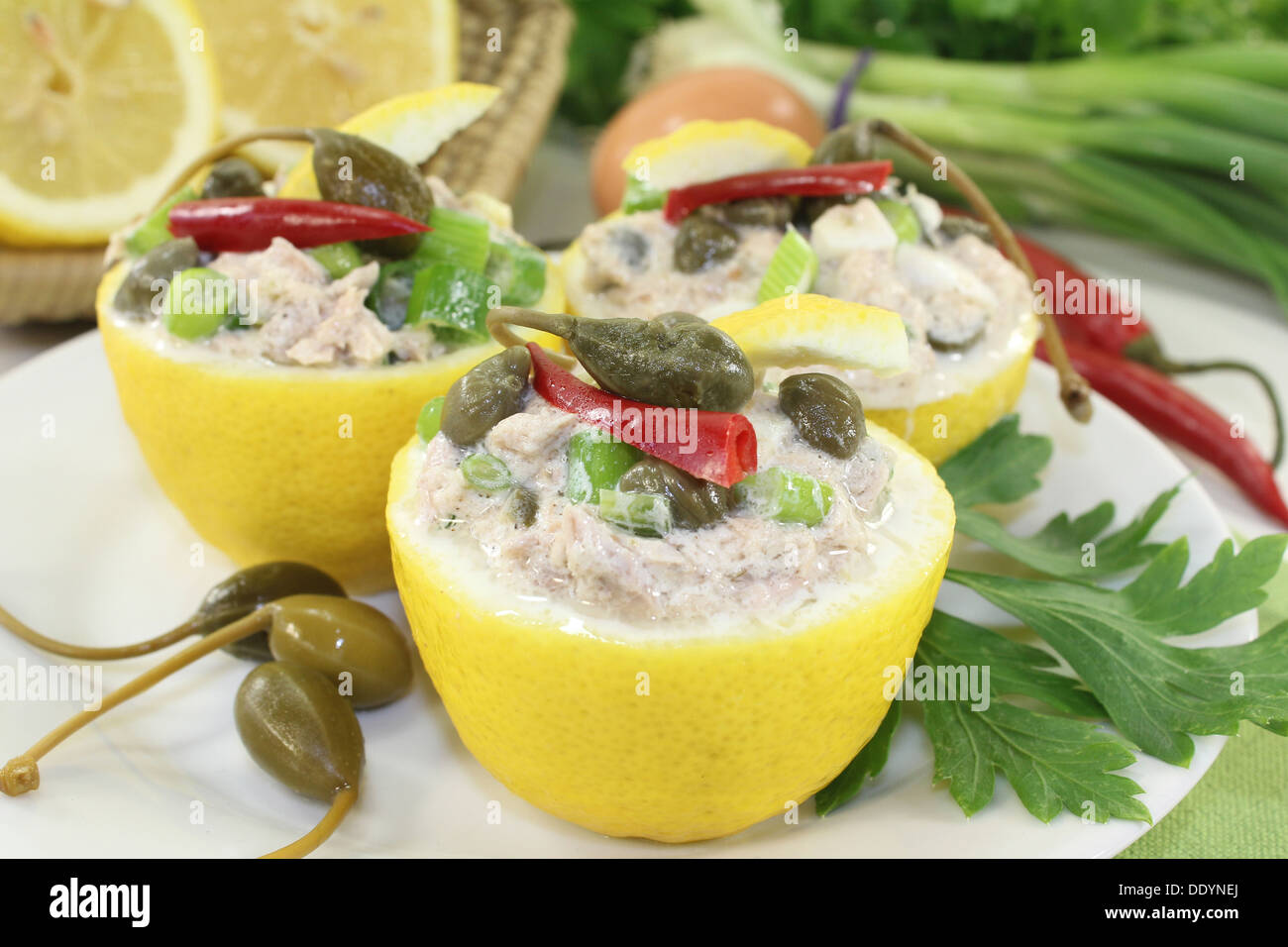stuffed lemons with tuna cream and capers Stock Photo - Alamy