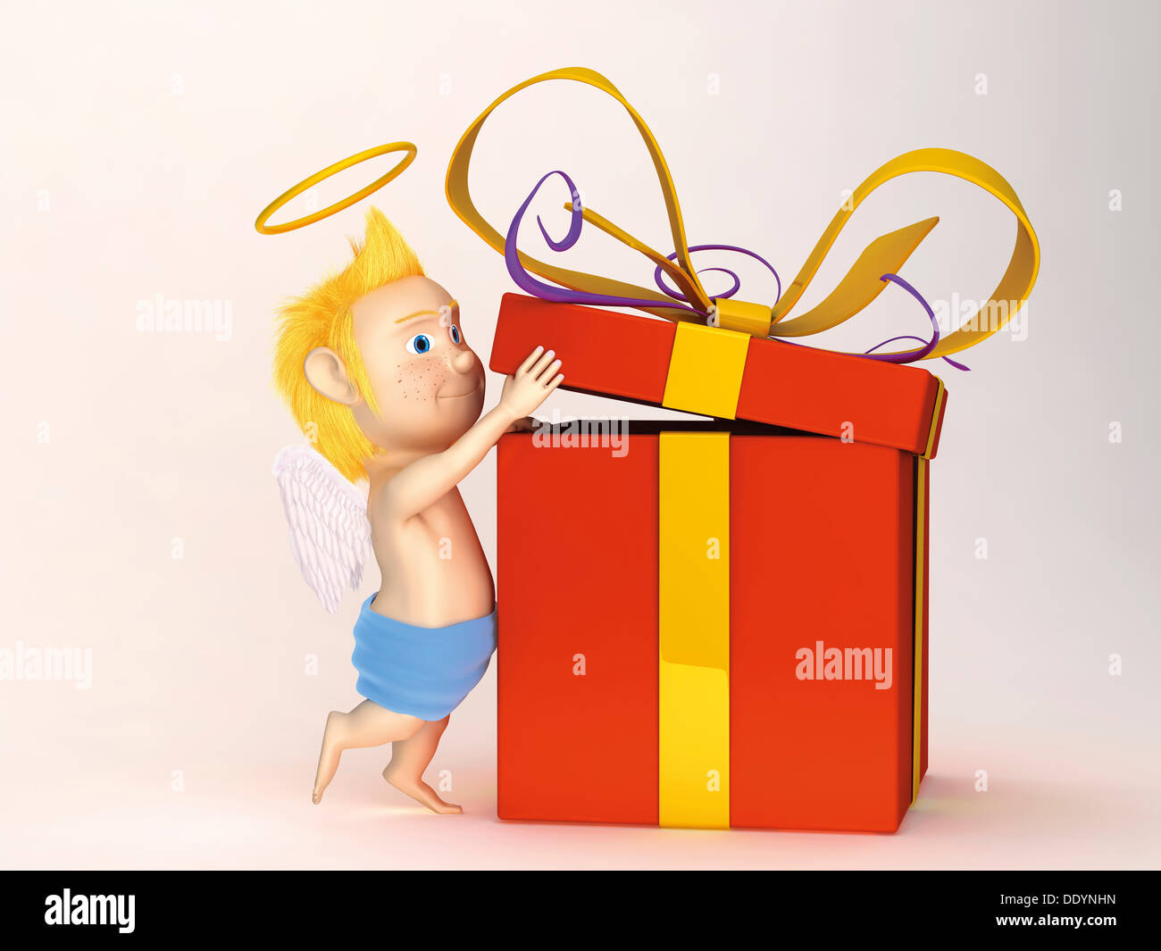 Angel opening a gift Stock Photo - Alamy