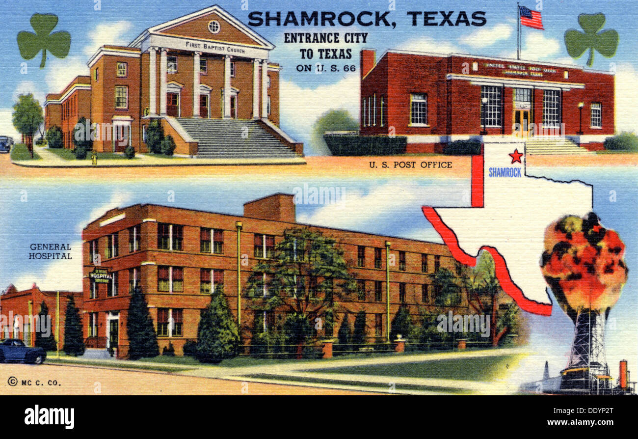 'Shamrock, Texas, Entrance City to Texas', postcard, 1943. Artist ...