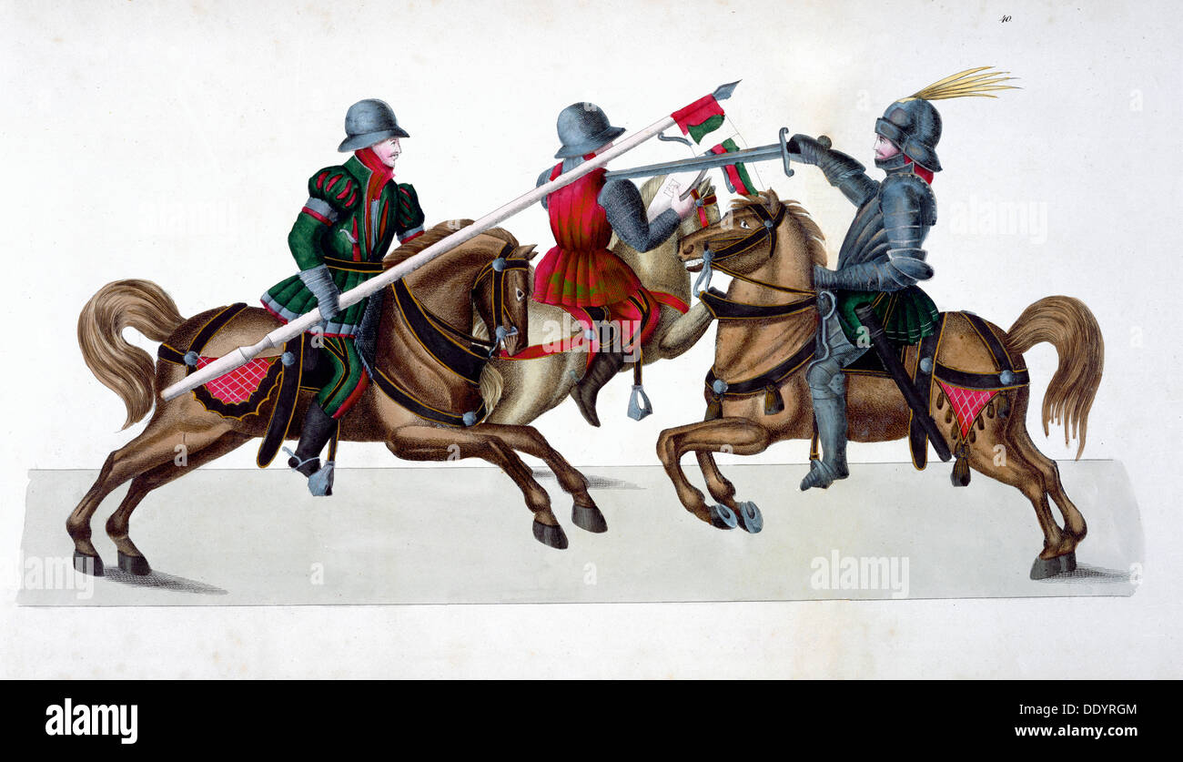 Three knights jousting at a tournament, 1842 Stock Photo - Alamy