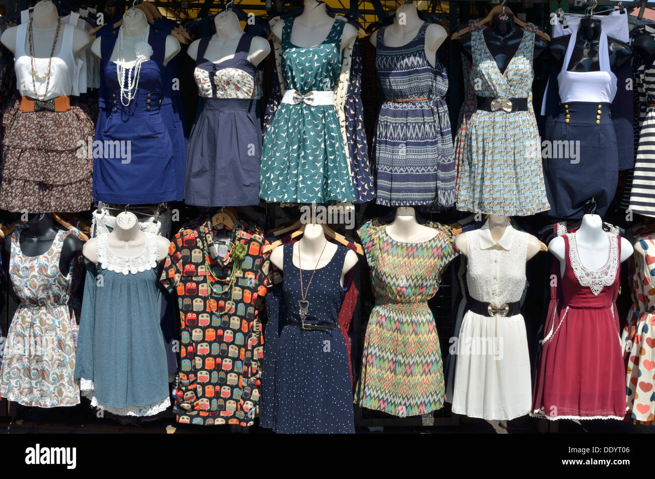 Dresses on a market stall, Camden Town, London, UK Stock Photo - Alamy