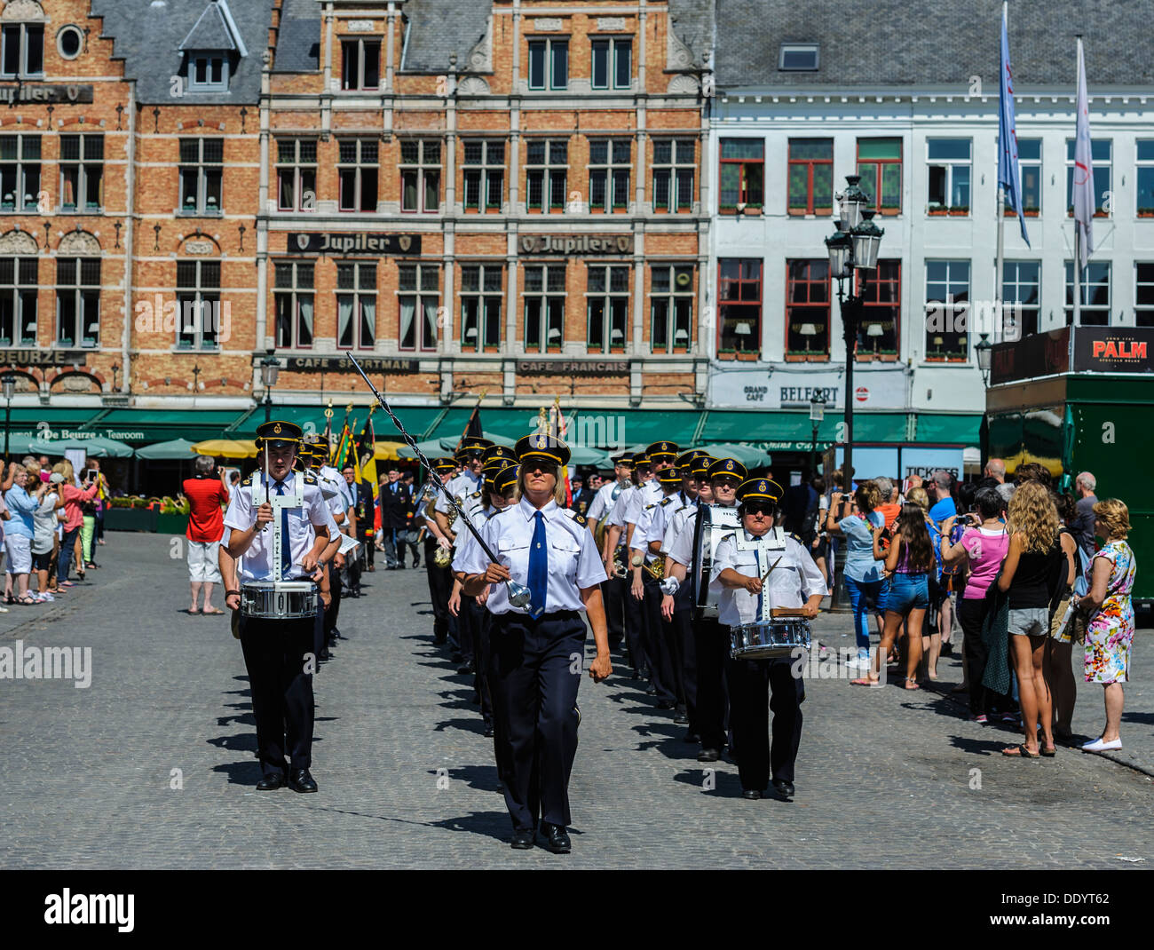 A marching band in the Grote Markt, Bruges, Belgium as part of the ...