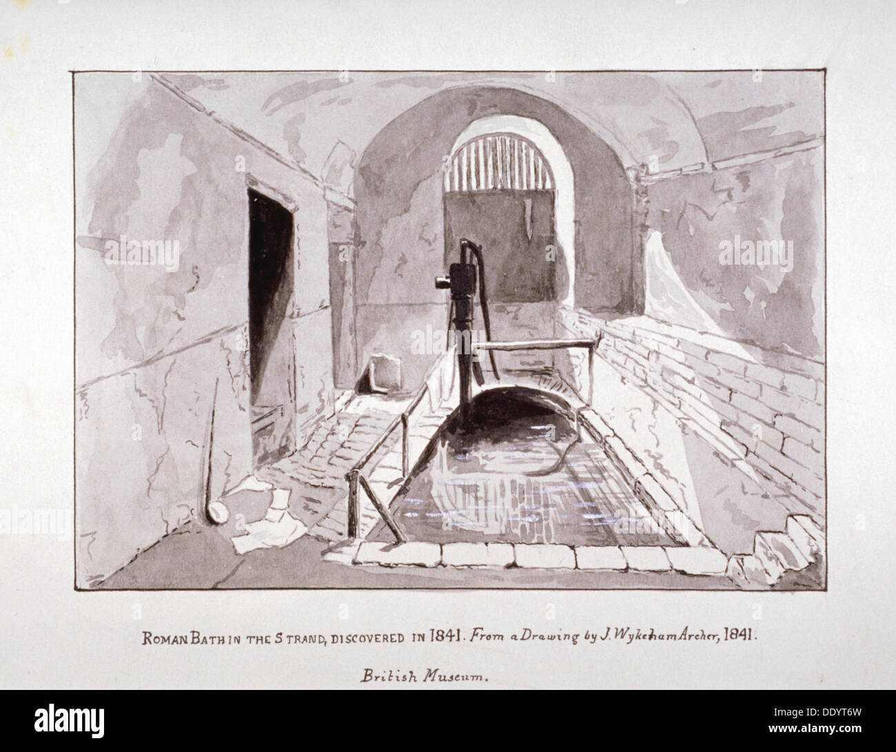 View of a brick bath or reservoir discovered in Strand Lane ...