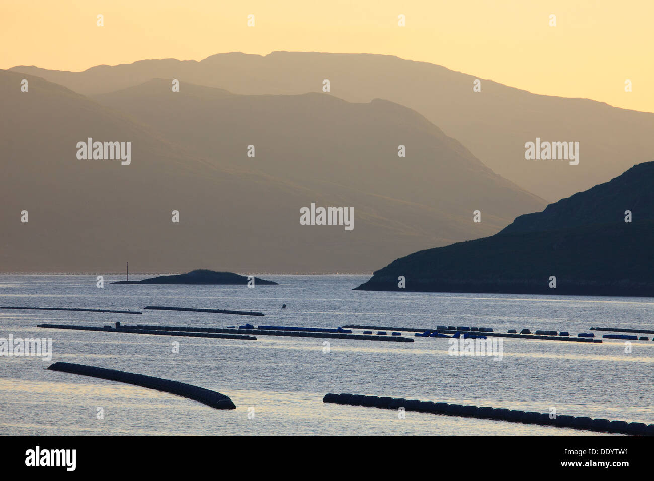 Salmon farms and mussel rafts in Killary Harbour, County Galway ...