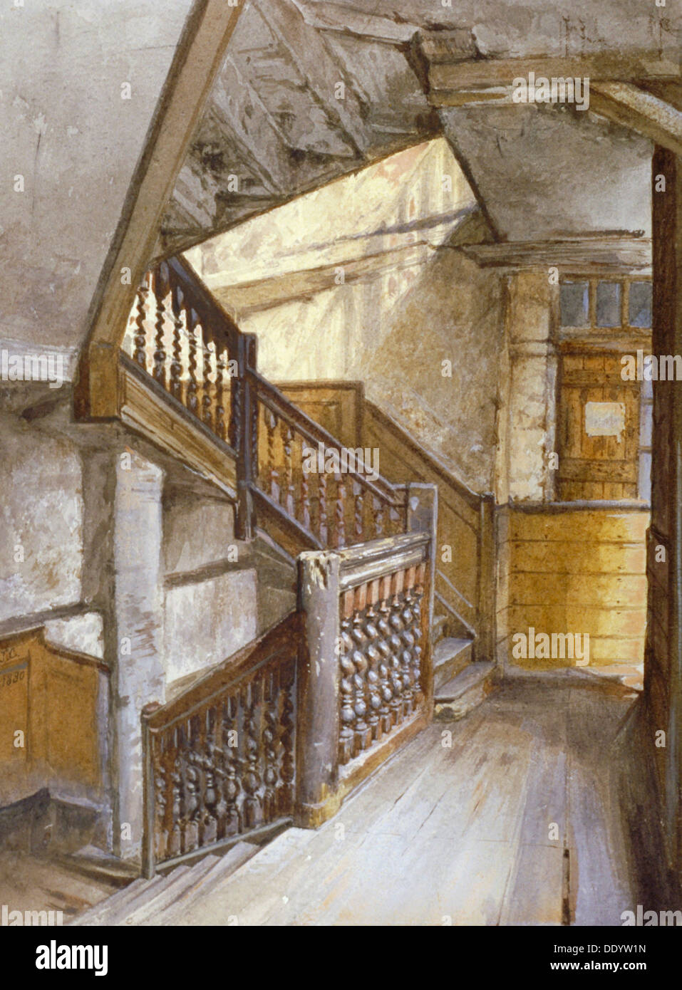 Interior view of a staircase in a house in White Lion Court ...